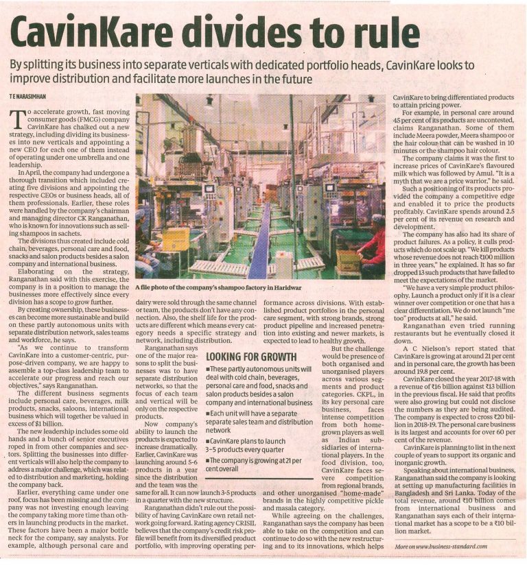 CavinKare divides to rule - Cavinkare