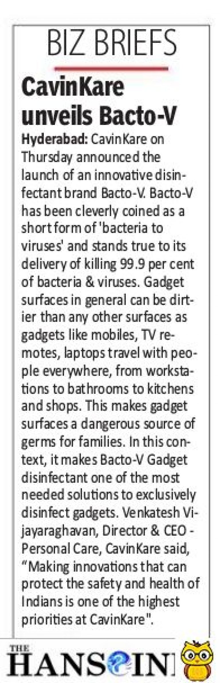 CavinKare launches Bacto-V - Cavinkare